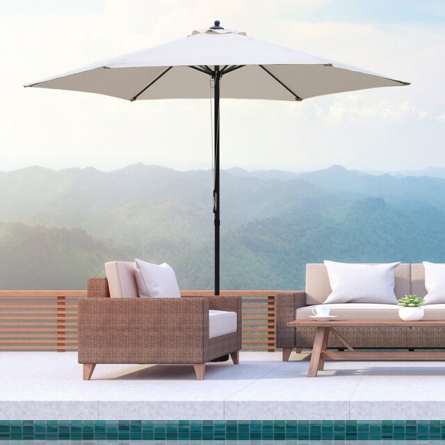 ?2.8m Patio Umbrella Parasol Outdoor Table Umbrella 6 Ribs Manual Push ...