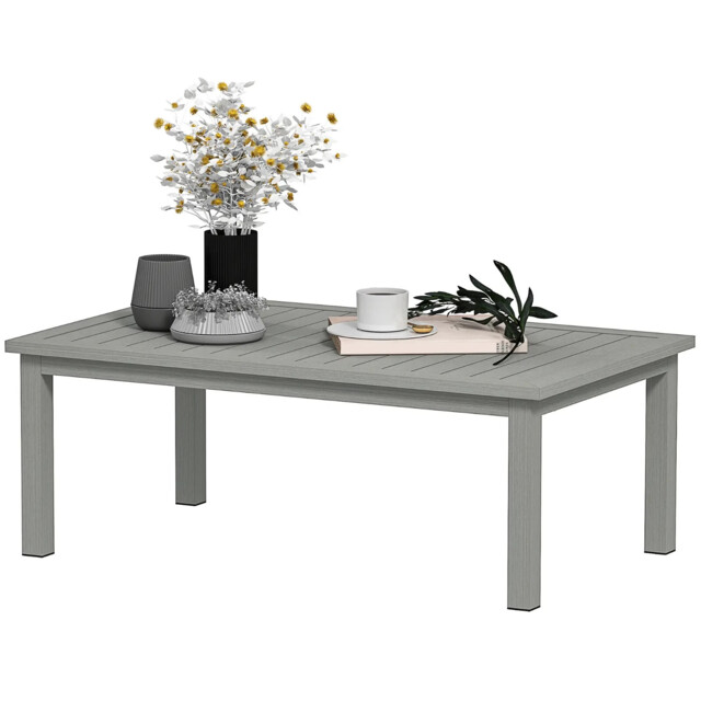 100cm X 60cm Aluminium Outdoor Coffee Table – Slatted Grey Patio Side ...