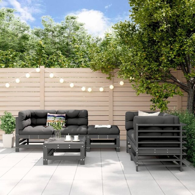Garden Lounge Set Outdoor Modular Sofa Set 6 Piece Solid Wood Pine by ...