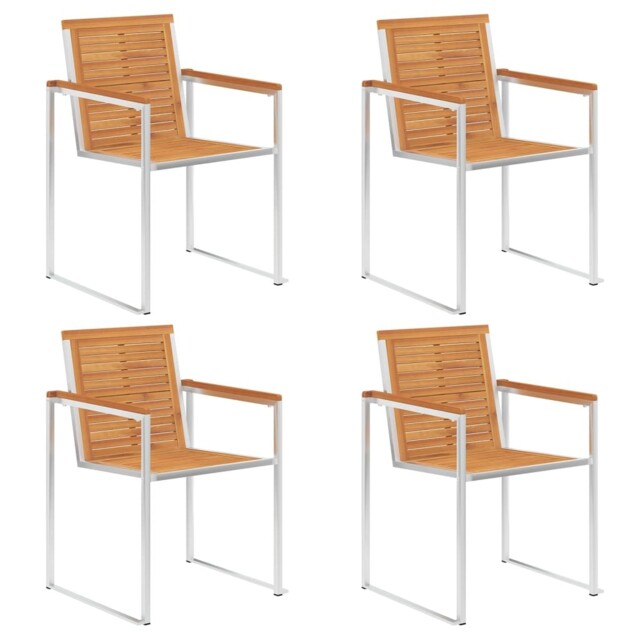 Teak Look Stackable Garden Chairs Set Of 2, Solid Acacia Wood & Steel by eBay | ufurnish.com