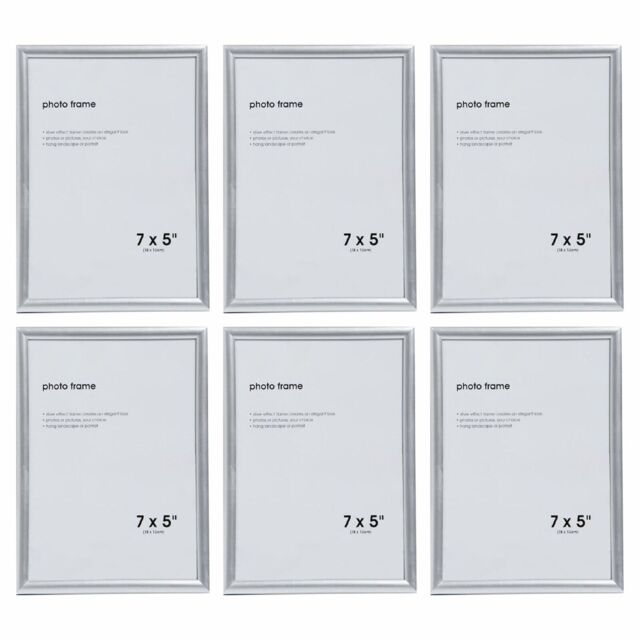 (set Of 6) Silver-effect Easy Photo Frame 7 X 5 Inch Plastic Wall by ...