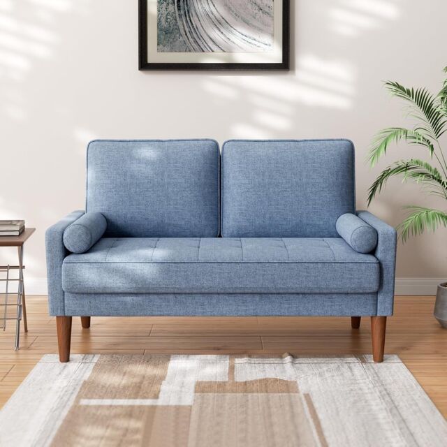 Vesgantti Small 2 Seater Sofa Blue, Comfy Sofa Couch With Spring by ...