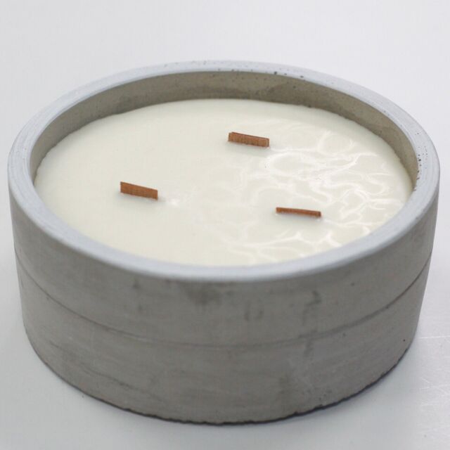 Large Round Concrete Wooden 3 Wick Crackling Soy Candle Crushed by eBay | ufurnish.com