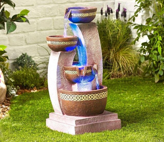 Kelkay Azure Columns Water Feature Garden Fountain Self Contained Blue ...