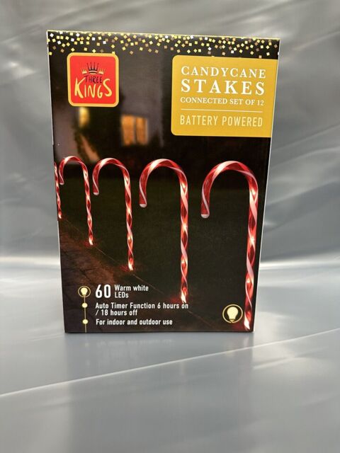 Three Kings 12 Candycane Christmas Path Stake Lights (2501022) Battery ...
