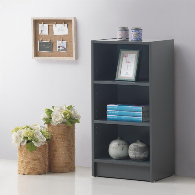 Dark Grey Cube 3 4 Tier Wooden Bookcase Shelf Shelving Display Storage ...