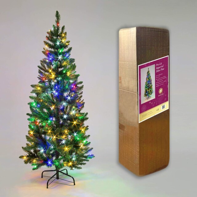 Christmas Tree Shatchi Slim Pine Narrow Xmas Tree With Multicolour by ...