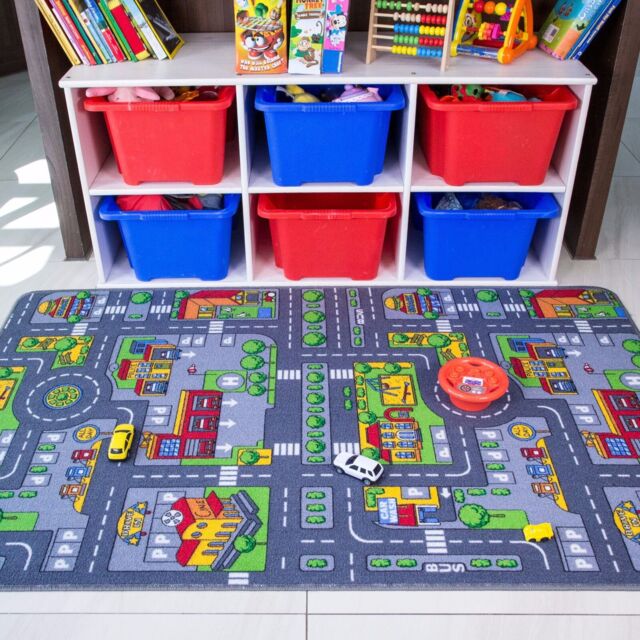Children's Kids Rugs Town Road Map City Cars Toy Rug Play Village Mat ...