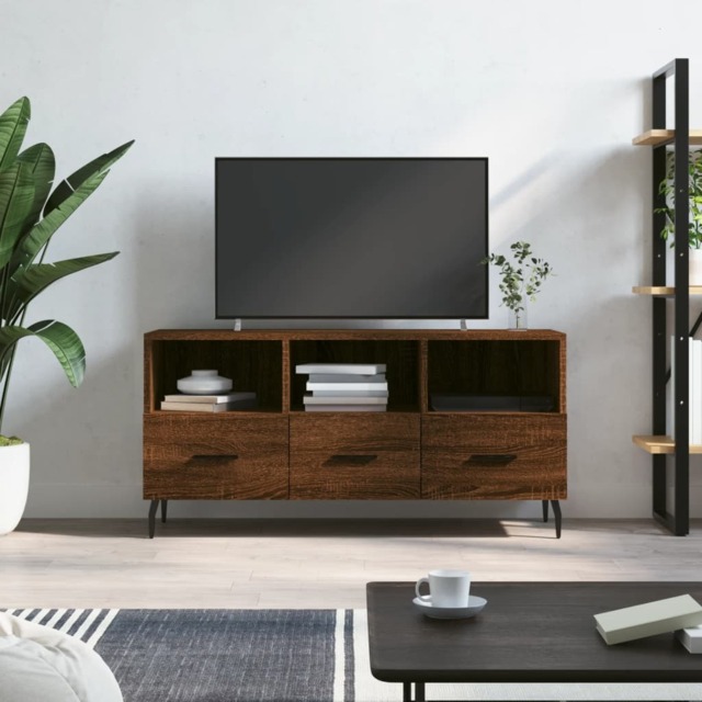 Rustic Wooden Brown Oak Tv Tele Stand Unit Cabinet With 3 Storage by ...