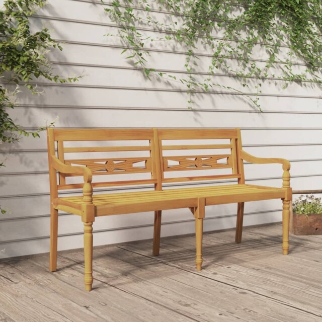Brown Solid Teak Wood Garden Bench 150 Cm With Curved Armrests & by ...