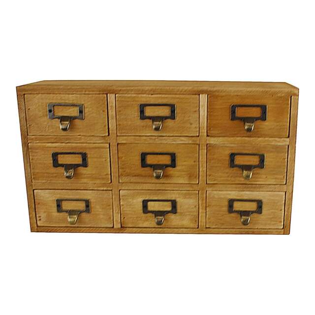 Wooden Office Storage 9 Drawer Unit, Desktop Trinket Chest, Rustic - by ...