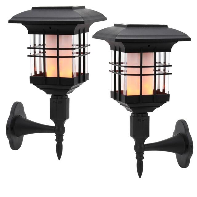 2 X Solar Flickering Flame Effect 51 Led Wall Lights Garden Fence Door ...