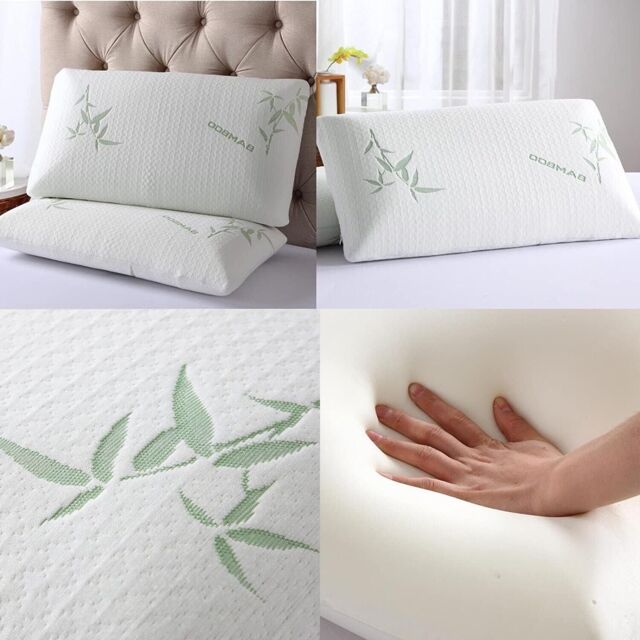 Pack Of 2 Bamboo Memory Foam Pillow Orthopedic Shredded Neck Head by ...