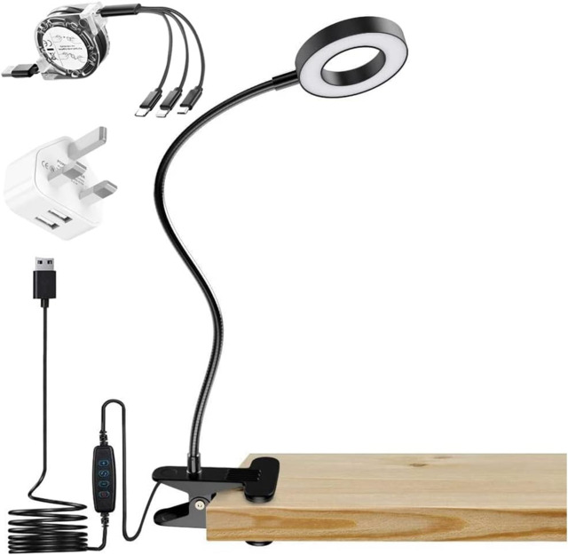 Reading Light Clamp Lamp Clip On Desk Lamp With 3 Pin Plug Usb Mains by ...