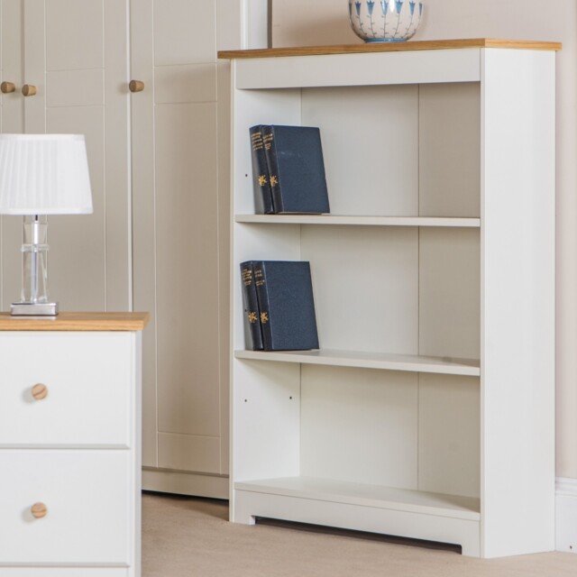 Colorado Low Narrow White Bookcase, Oak Effect Top, Adjustable by eBay ...