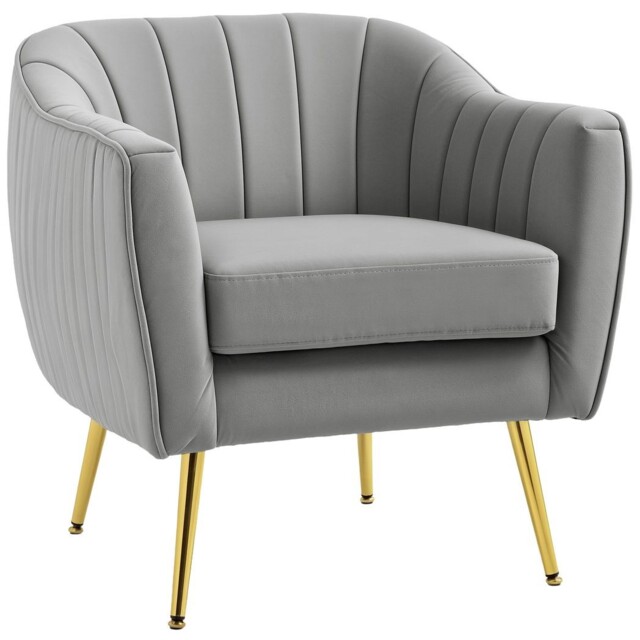 Homcom Velvet-look Shell Shaped Chair With Thick Padded Seat, Grey by ...