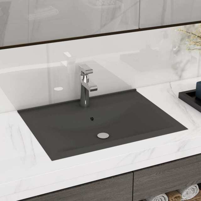 Matte Dark Grey Ceramic Basin 60x46 Cm, Luxury Design, Wall Hung Or by ...