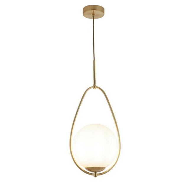 Gold Finish Frame Ceiling Fitting Pendant Light With Opal White Glass ...