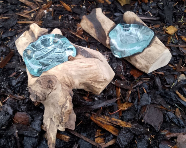 2 X Molten Glass Candle Holder On Rustic Teak Wood Root Planter by eBay ...