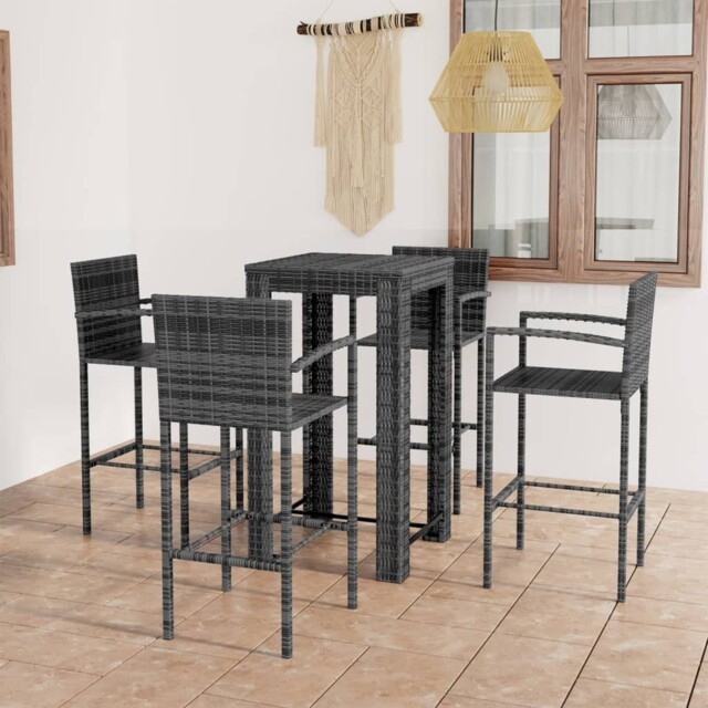 Outdoor Bar Set 5 Piece With Armrest Poly Rattan Grey Bistro Furniture ...