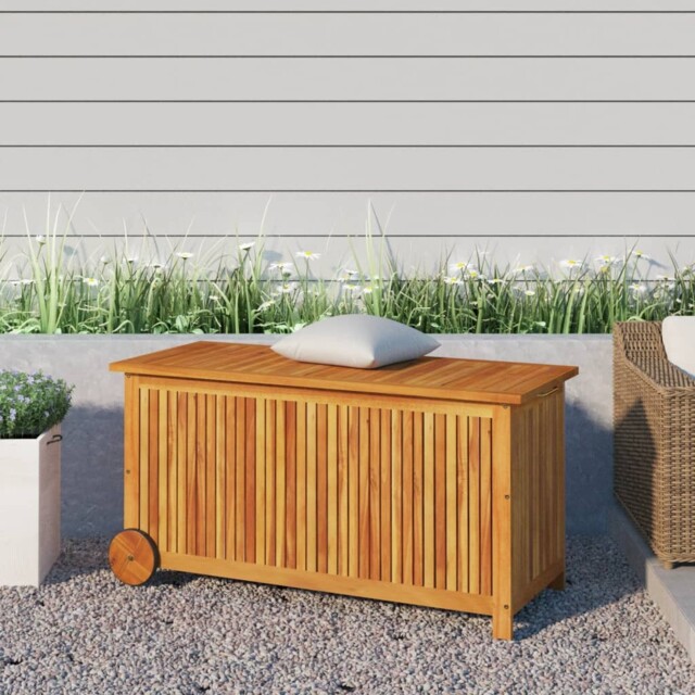 Solid Wood Acacia Garden Storage Box With Wheels Tool Chest Storage by ...