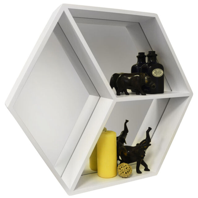 Hexagon Wall Mounted Cube Storage Shelf With Mirror White Stwb4130 by ...