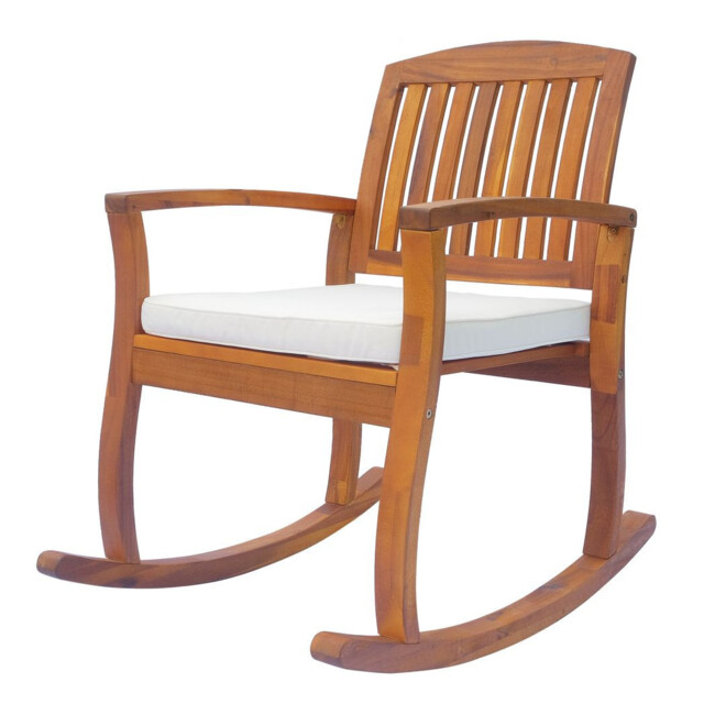 Outsunny Rocking Chair Porch Slat Cushion Acacia Hardwood Deck Indoor ...