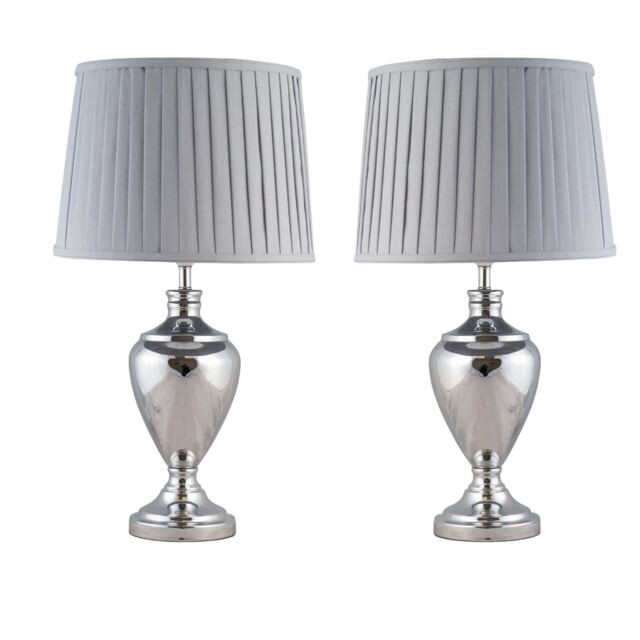 Pair Of Large Contemporary 58cm Table Lamps Polished Chrome Grey by ...