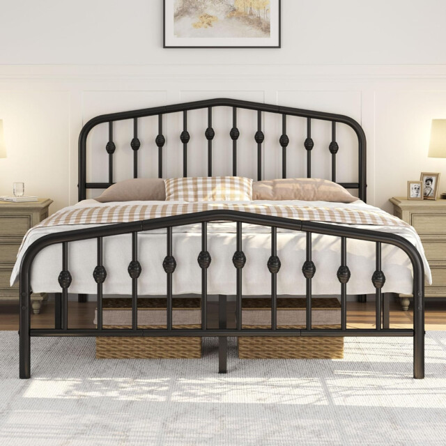 Yaheetech 5ft King Bed Frame Slatted Metal Bed With Crown-inspired by eBay | ufurnish.com