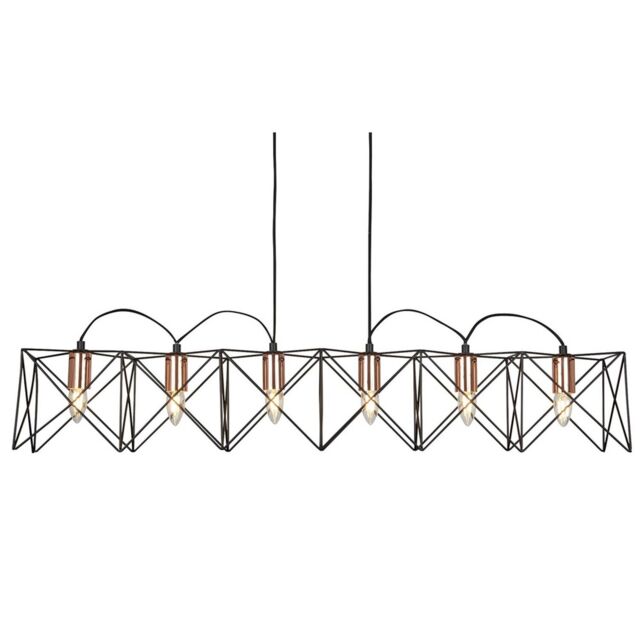 6 Lights Led Matt Black Finish Frame Pendant Ceiling Light With Copper ...