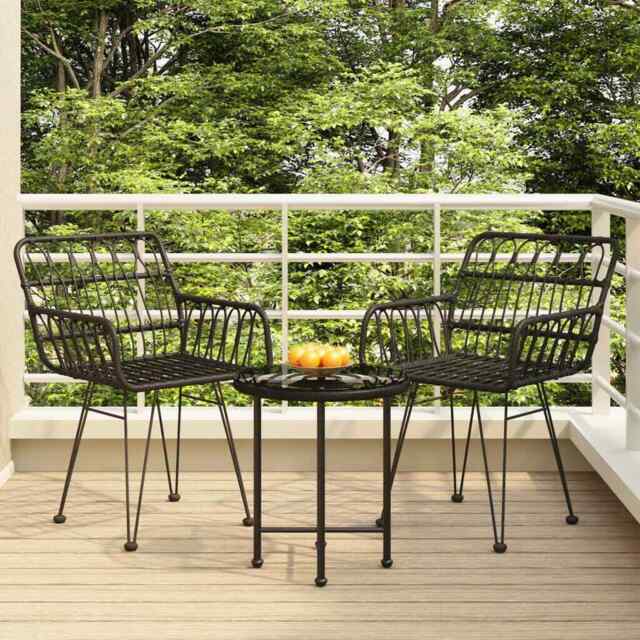 Garden Dining Set 3 Piece Poly Rattan Dining Table Chair Black/brown by ...