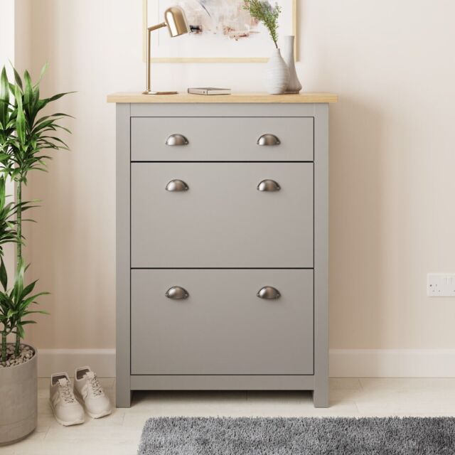 Lancaster Shoe Cabinet 2 Door 1 Drawer Storage Unit Hallway Cream Grey ...