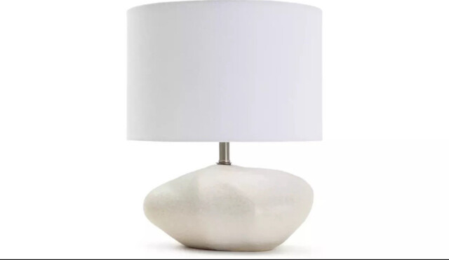 Habitat Ima Sculpted Pebble Base With White Shade Table Lamp - White by ...