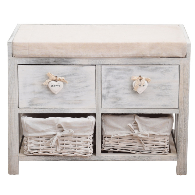 Mobili Rebecca Bench Storage Unit 2 Drawers 2 Baskets Wood White by ...