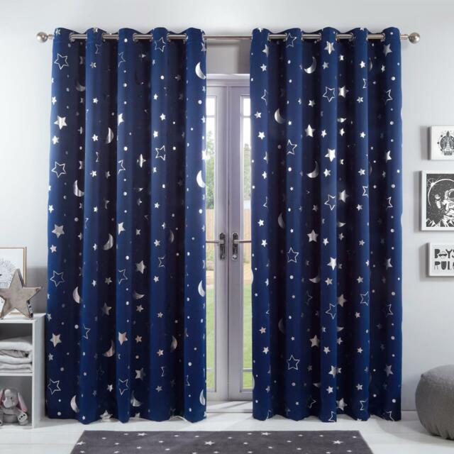 Dreamscene Star Thermal Blackout Curtains Pair Eyelet Ready Made Kids ...