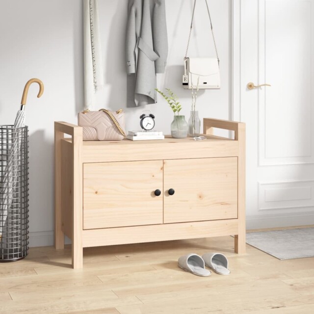 Brown Solid Pine Wood Hall Bench 80x40x60 Cm With Storage For Entryway ...