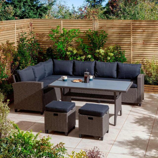 Garden Rattan Corner Dining Set Albany Dark Grey Outdoor Luxury by eBay ...