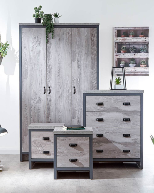 Boston 4 Piece Set 3 Door Wardrobe Bedside 4 Drawer Chest Grey Loft by ...