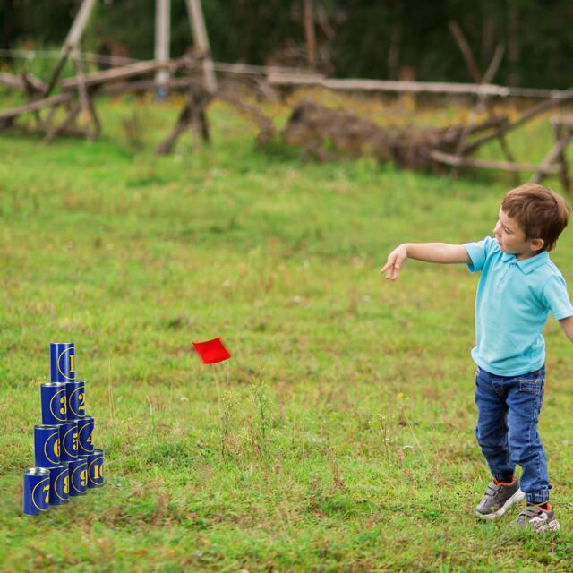 Metal Tin Can Alley Game 10 Metal Tins & 3 Bean Bags - Indoor Outdoor ...