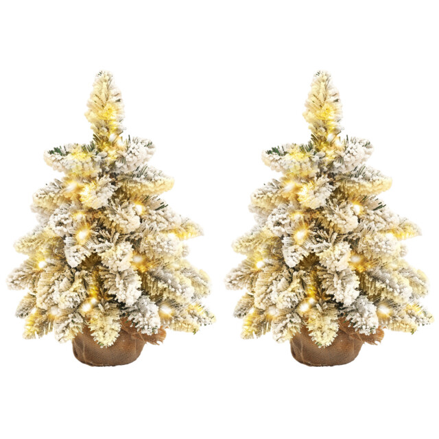 Homcom 2 Piece Mini Artificial Christmas Trees Flocked Tabletop Xmas by ...