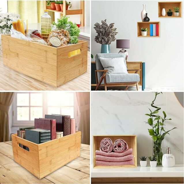 Bamboo Wood Compact Food Storage With Handle For Kitchen Shelf To by ...