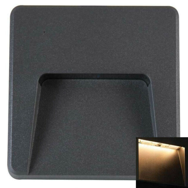 3w Square Led Outdoor Wall Light, 100lm, 4000k, Ip65, Dark Grey 120mm ...