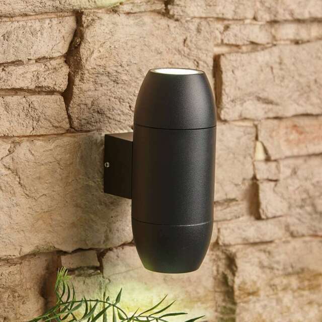 Black Graphite Contemporary Curved Garden Outdoor Up Down Wall Light by ...