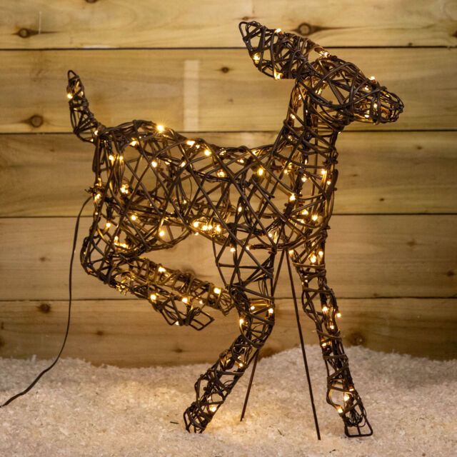 68cm Light Up Brown Christmas Running Doe With 120 White & Warm White ...