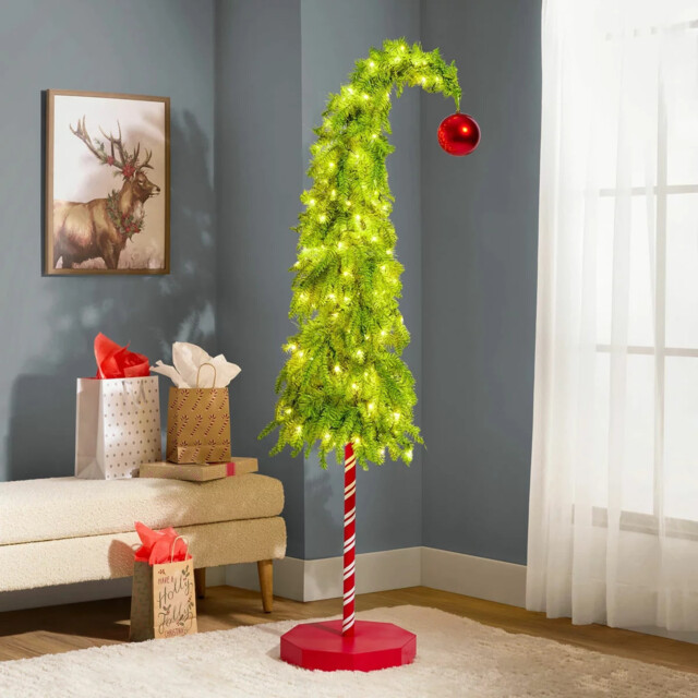 6ft Pre-lit Grinch Style Whimsical Grumble Christmas Tree With 150 Led ...