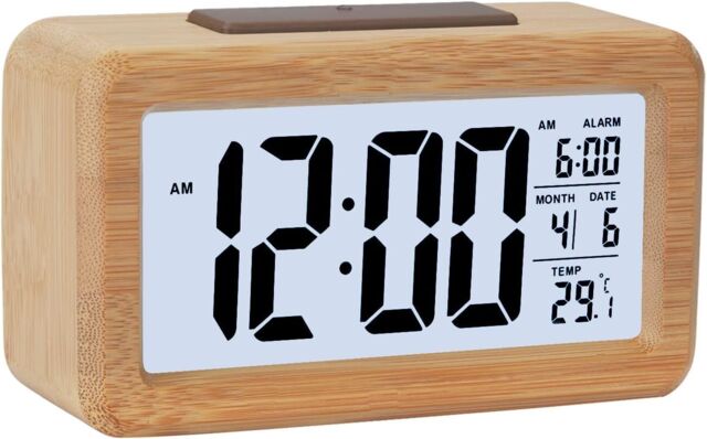 Wooden Digital Alarm Clock Large Led Display Wood Grain Alarm Clock by ...