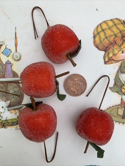Vtg Retro Apples 80s Kitsch Baubles Hanging Tree Decorations X4 Red by ...