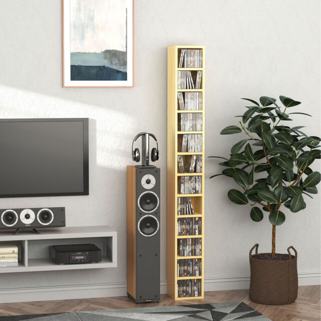 Compact 21l 75h Cm Multimedia Shelf-pine Wood Colour Homcom Cd Storage ...