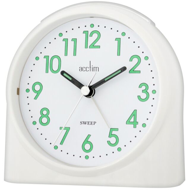Acctim Sweeper One Analogue Alarm Clock Non Ticking Sweep Quartz White ...
