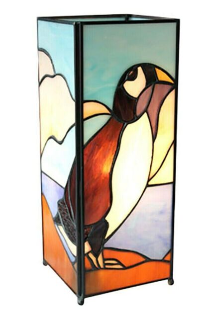 27cm Tiffany Style Table Lamp Square Puffin Penguin Glass Shade Free by ...
